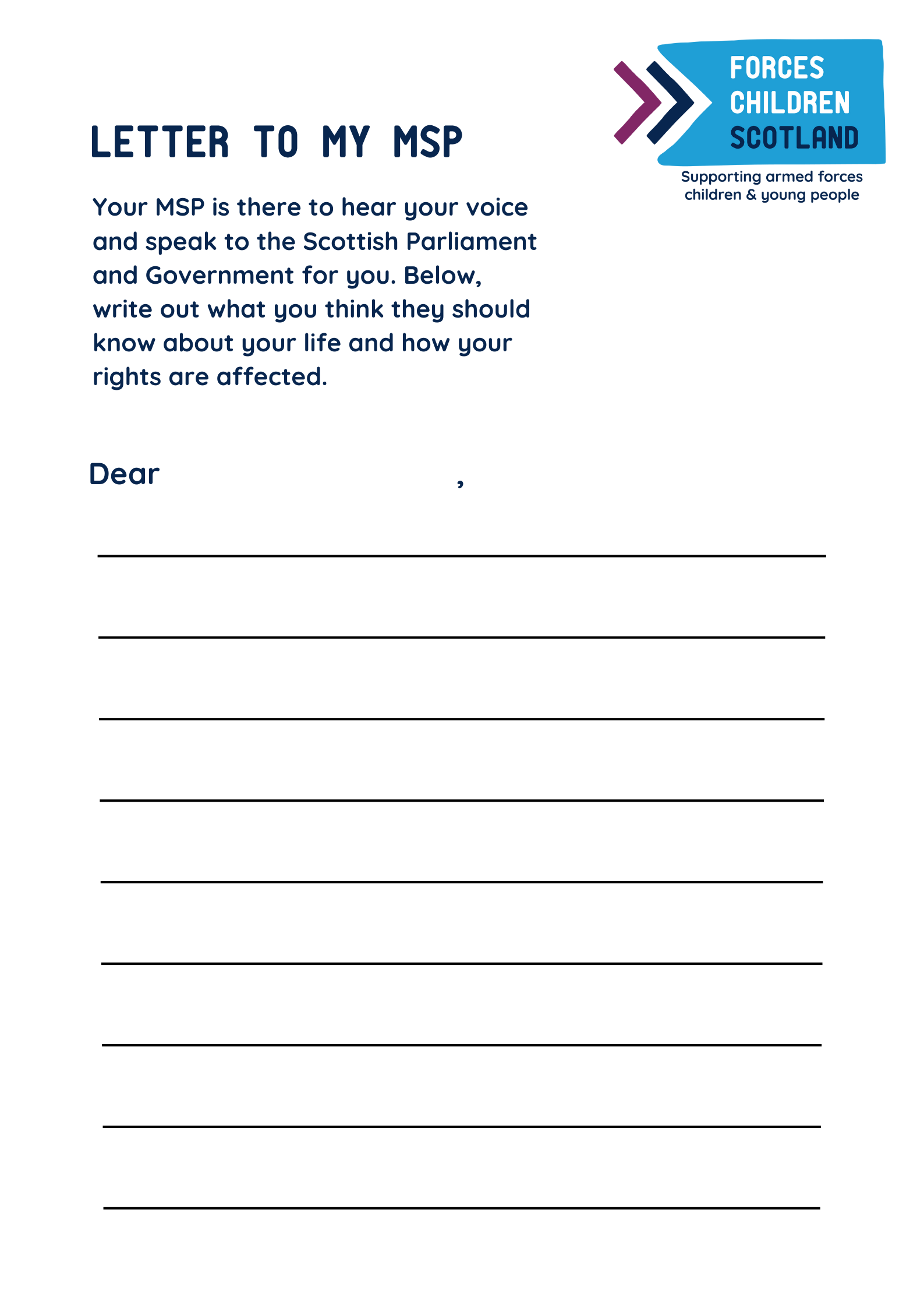 Write To Your MSP - Forces Children Scotland